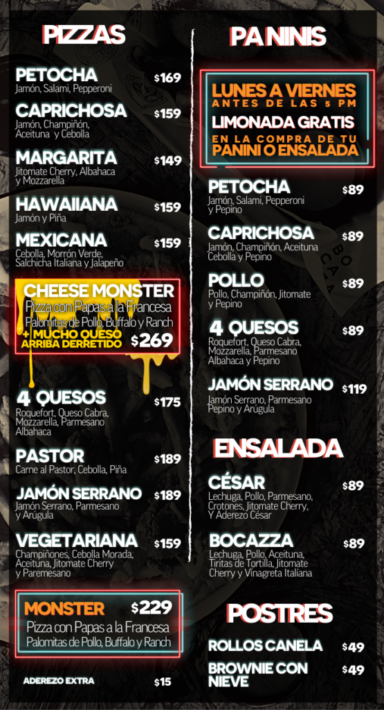 Menú - Bocazza | Pizza & Chela